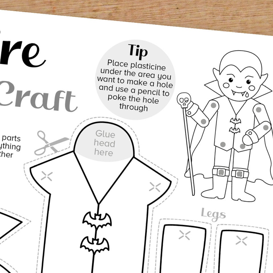 Vampire Split Pin Craft Printable, Halloween Puppet Show Paper Doll ...