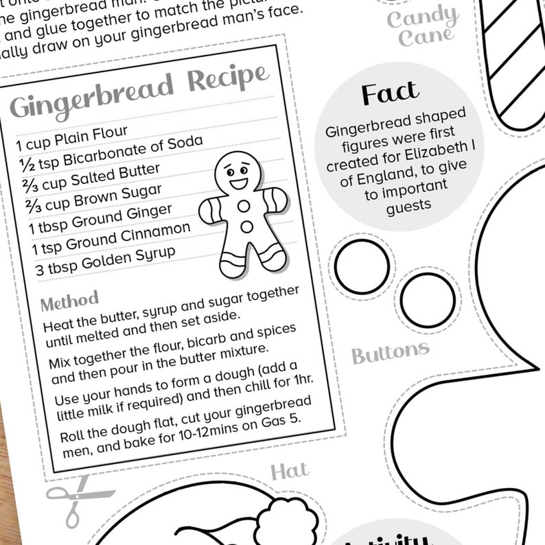 Gingerbread Man Cut & Paste Craft Plus Recipe Card, Christmas Color ...