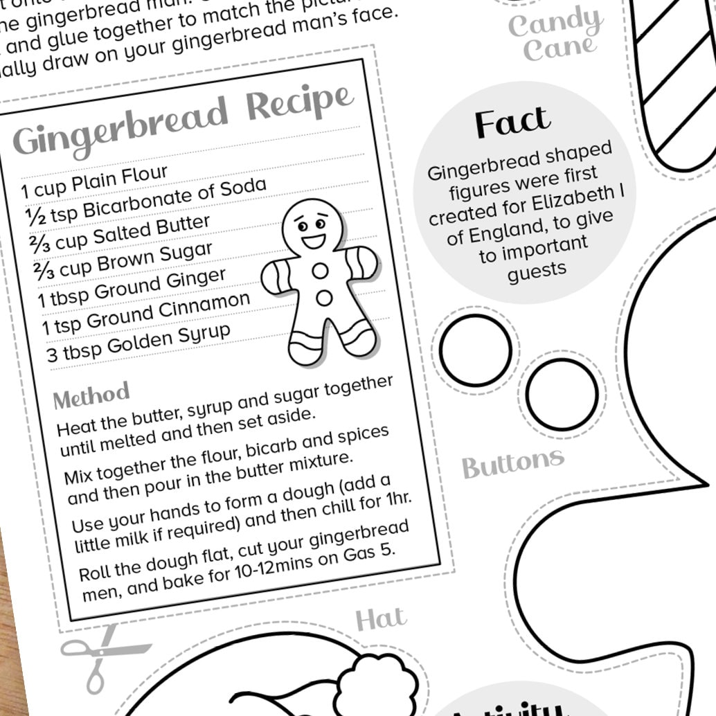 Gingerbread Man Cut & Paste Craft Plus Recipe Card, Christmas Color ...