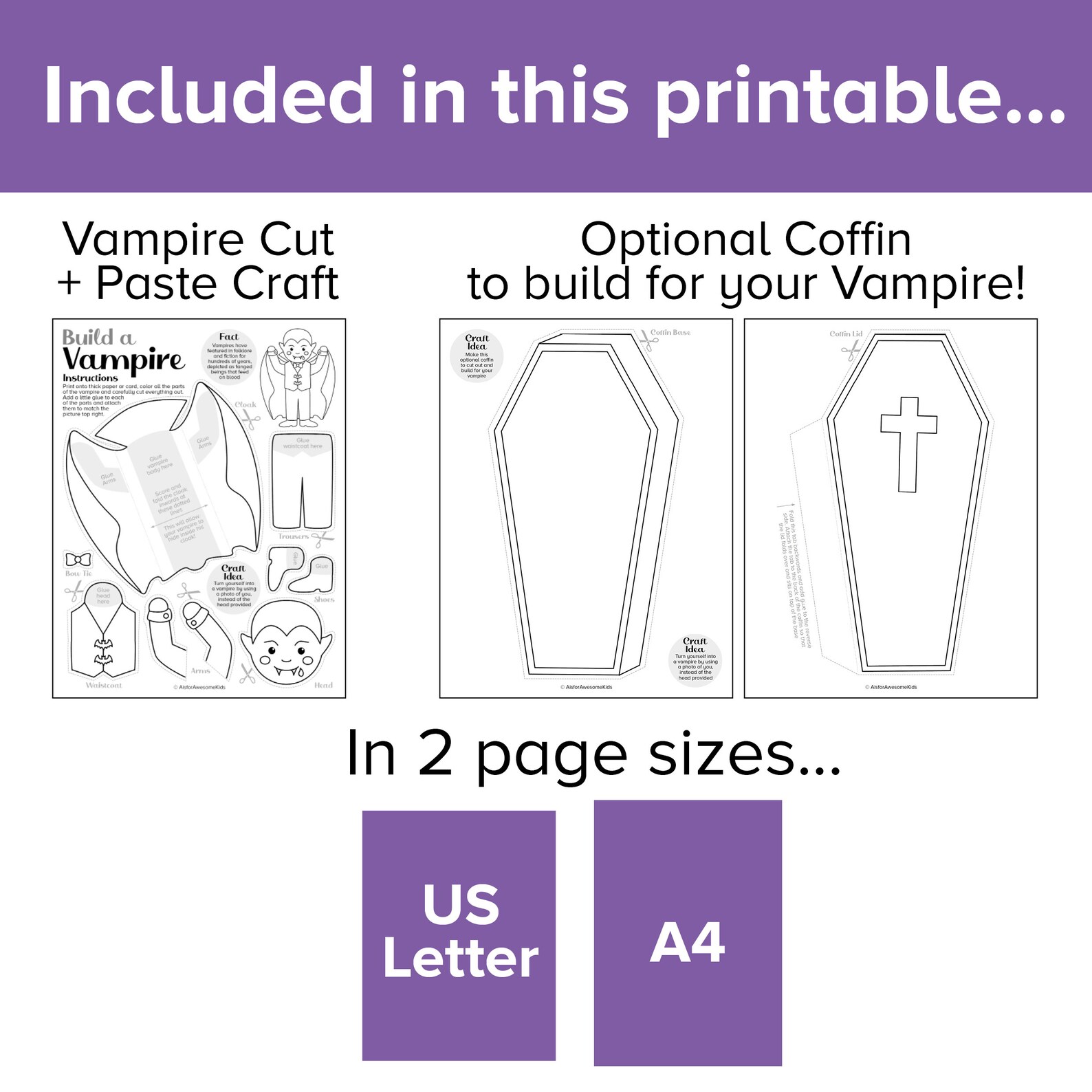 Build a Vampire Cut & Paste Craft, Halloween Paper Doll Model Coloring ...