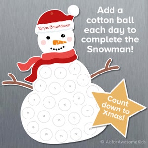 Snowman Christmas Countdown Advent Calendar, Children's Cotton Ball ...