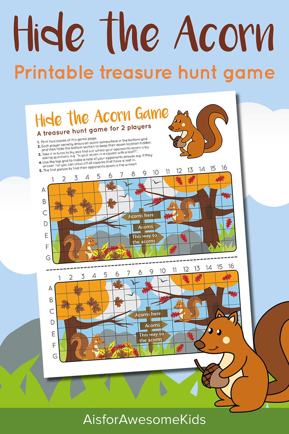 Hide the Acorn Fall Treasure Hunt Game, Kids Autumn 2 Player Paper ...