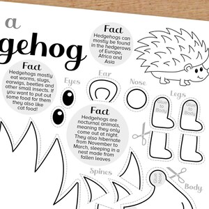 Build a Hedgehog Cut & Paste Craft, Autumn Animal Coloring Activity ...