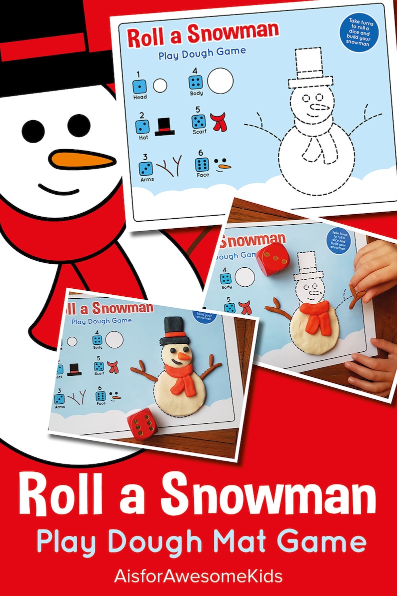 Roll a Snowman Play Dough Mat Game, Kids Christmas Playdoh Dice ...