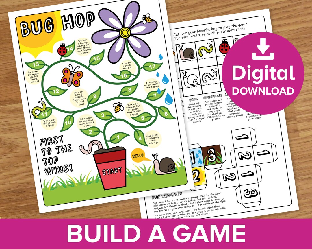 Bug Hop Nature Game Board, Kids Make Your Own Dice, Childrens Insects ...