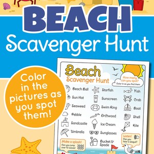 Beach Scavenger Hunt, Kids Summer Spot & Color Holiday Treasure Trail ...