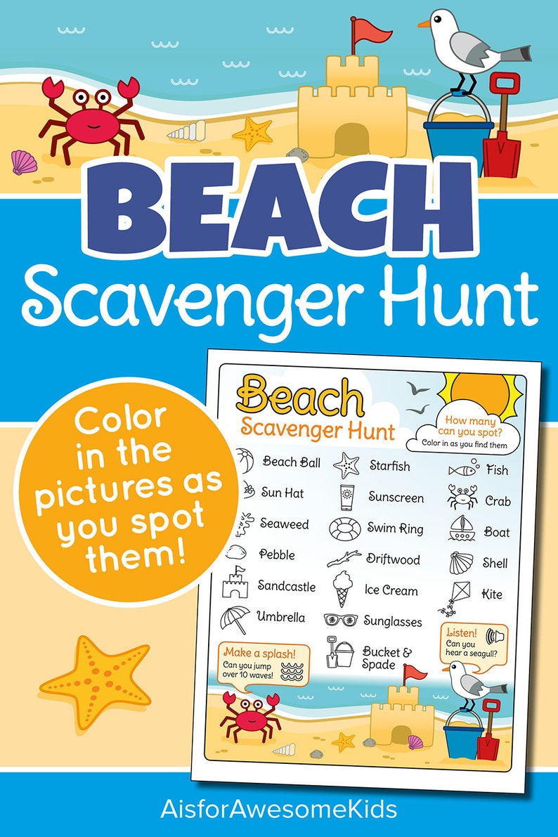 Beach Scavenger Hunt, Kids Summer Spot & Color Holiday Treasure Trail ...