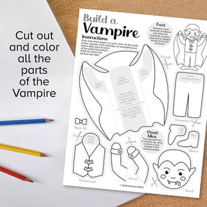 Build a Vampire Cut & Paste Craft, Halloween Paper Doll Model Coloring ...