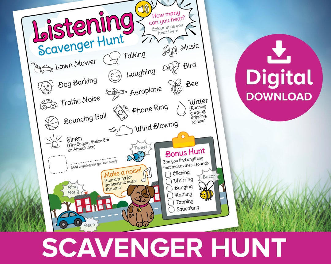 Listening Scavenger Treasure Hunt, Kids Sound Walk, Outdoor Coloring ...