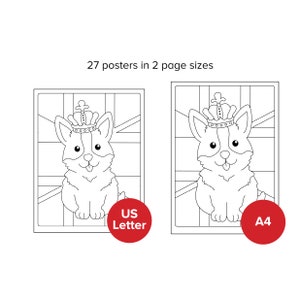 Royal Family Corgi Dog Color Page, King Charles III Colouring Poster ...