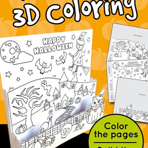 Halloween 3D Coloring Scene Craft, Kids Color and Build Freestanding ...