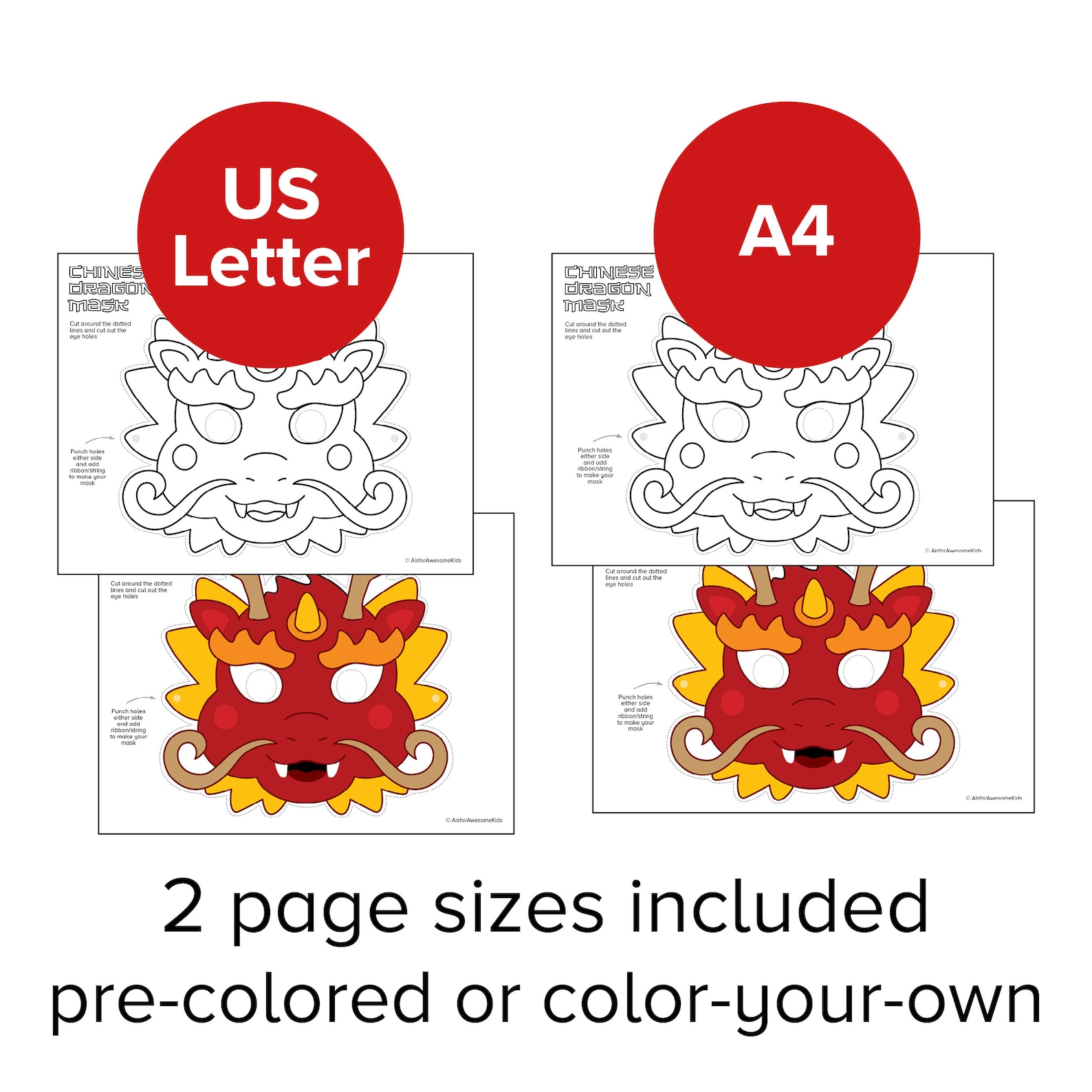 Chinese Dragon Mask Coloring Printable, Lunar Festival Parade Costume ...
