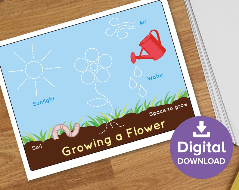 Growing a Flower Play Dough Mat Kids Homeschool Gardening | Etsy