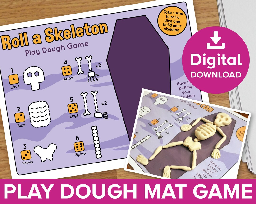 Roll a Skeleton Play Dough Mat Game Kids Halloween Playdough - Etsy