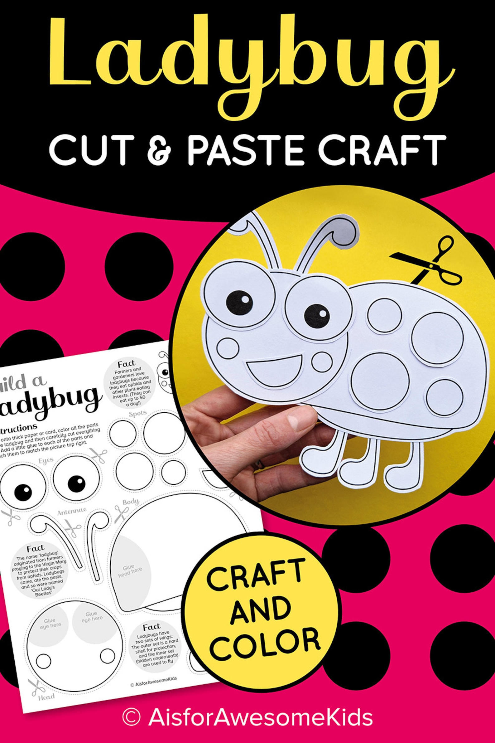 Ladybug Cut & Paste Craft Printable, Spring Bug Color and Build Kit ...
