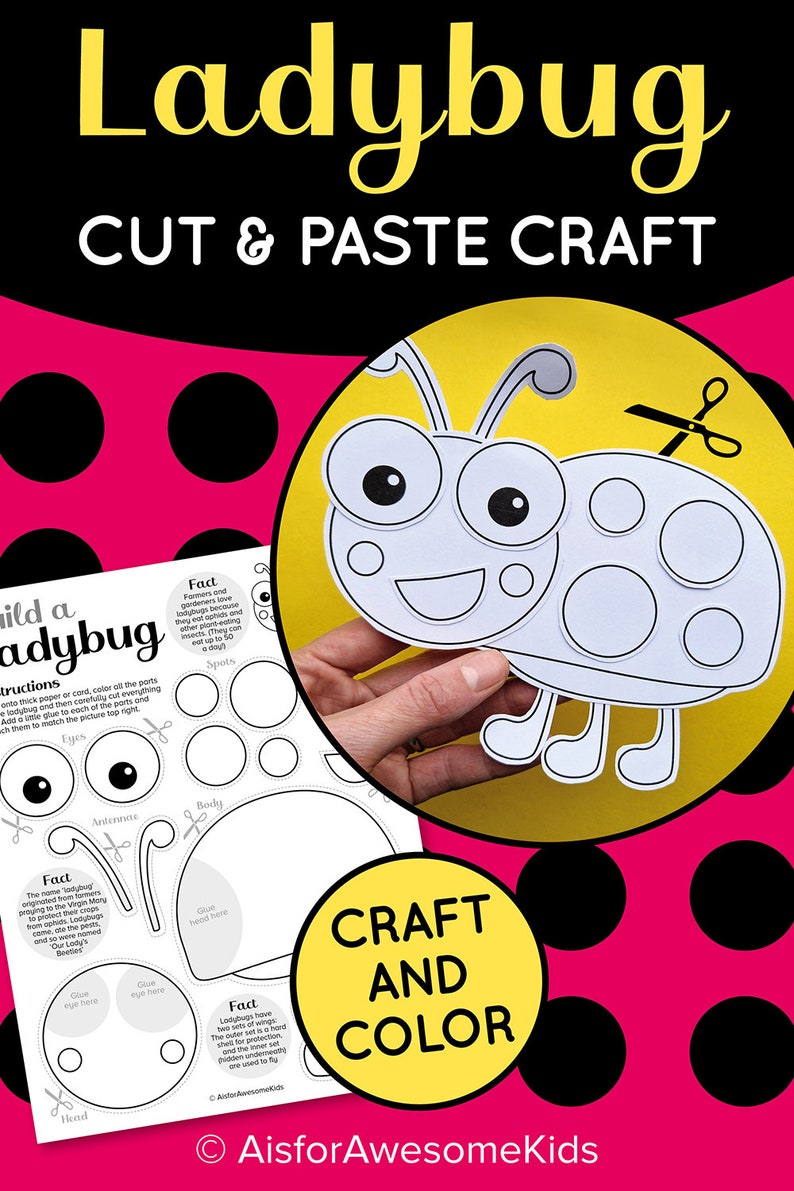 Ladybug Cut & Paste Craft Printable, Spring Bug Color and Build Kit ...