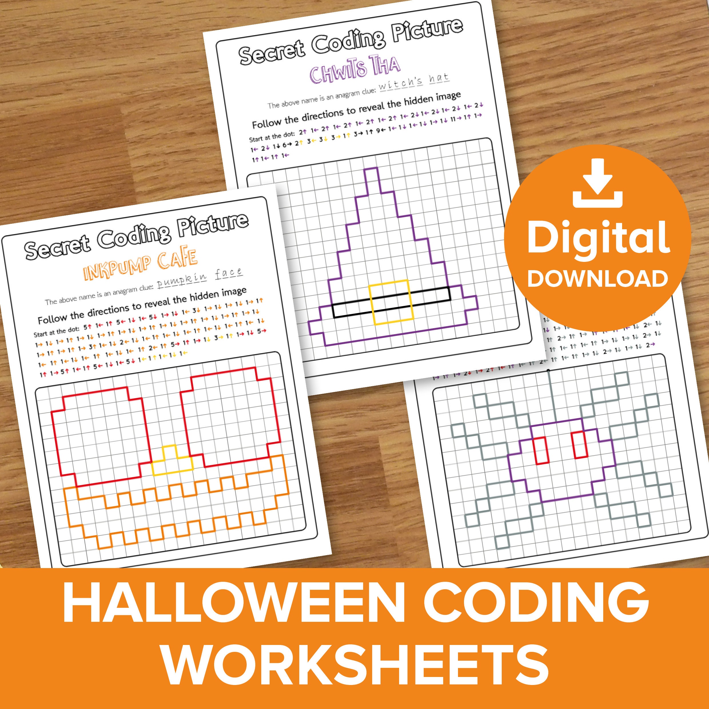 Halloween Coding Worksheets, Spooky Picture Reveal Challenge, Pumpkin ...