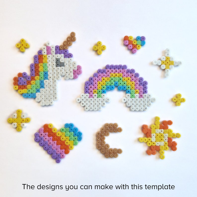 Unicorn Fuse Bead Template, Rainbow Craft Pattern, Hama Perler Pyssla ...