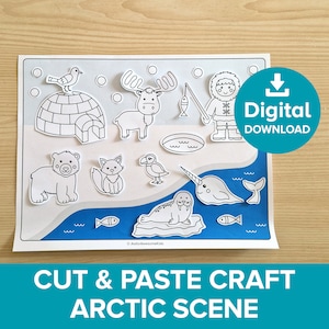 Arctic Animals Scene Cut & Paste Craft, North Pole Inuit Tribe Iceberg ...