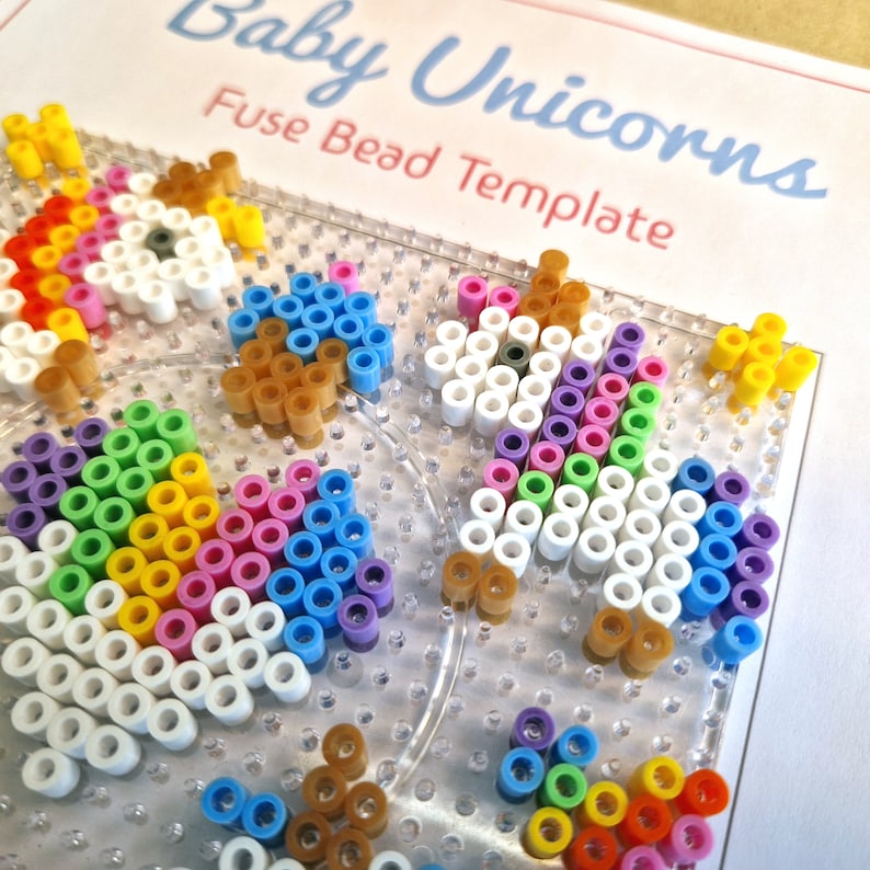 Baby Unicorns Fuse Bead Template, Rainbow Heart Craft Pattern, Hama ...