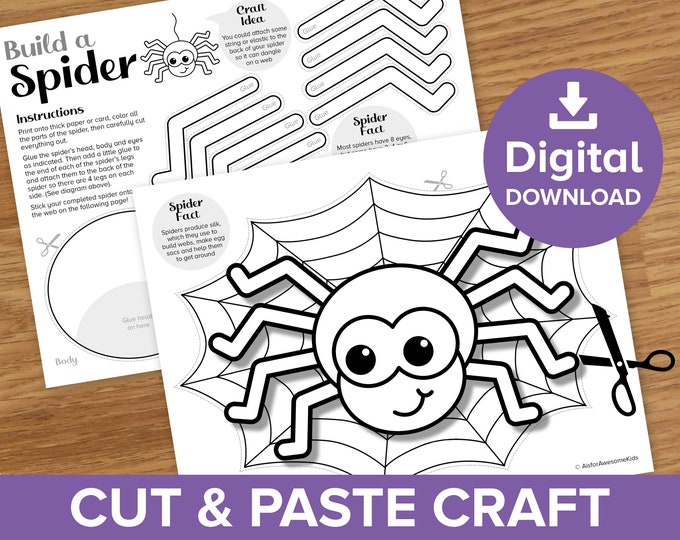 Spider Cut & Paste Craft, Halloween Build a Bug Coloring Kit, Kids ...