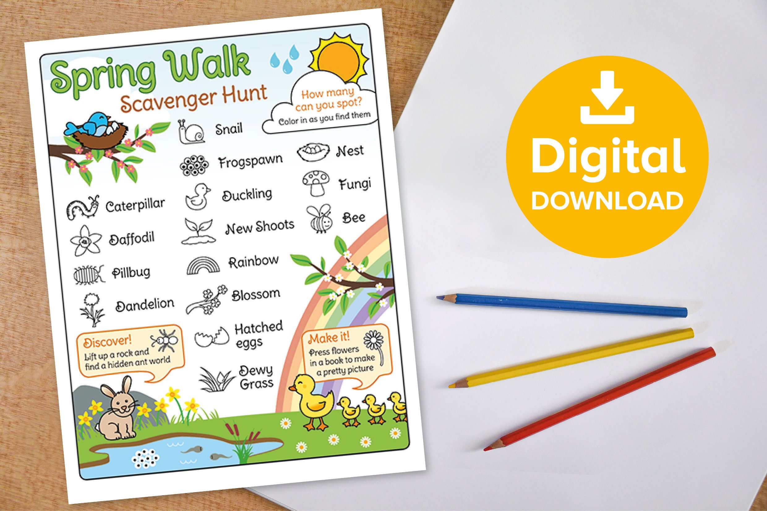 Spring Nature Walk Scavenger Hunt, Kids Spot & Color Treasure Trail ...