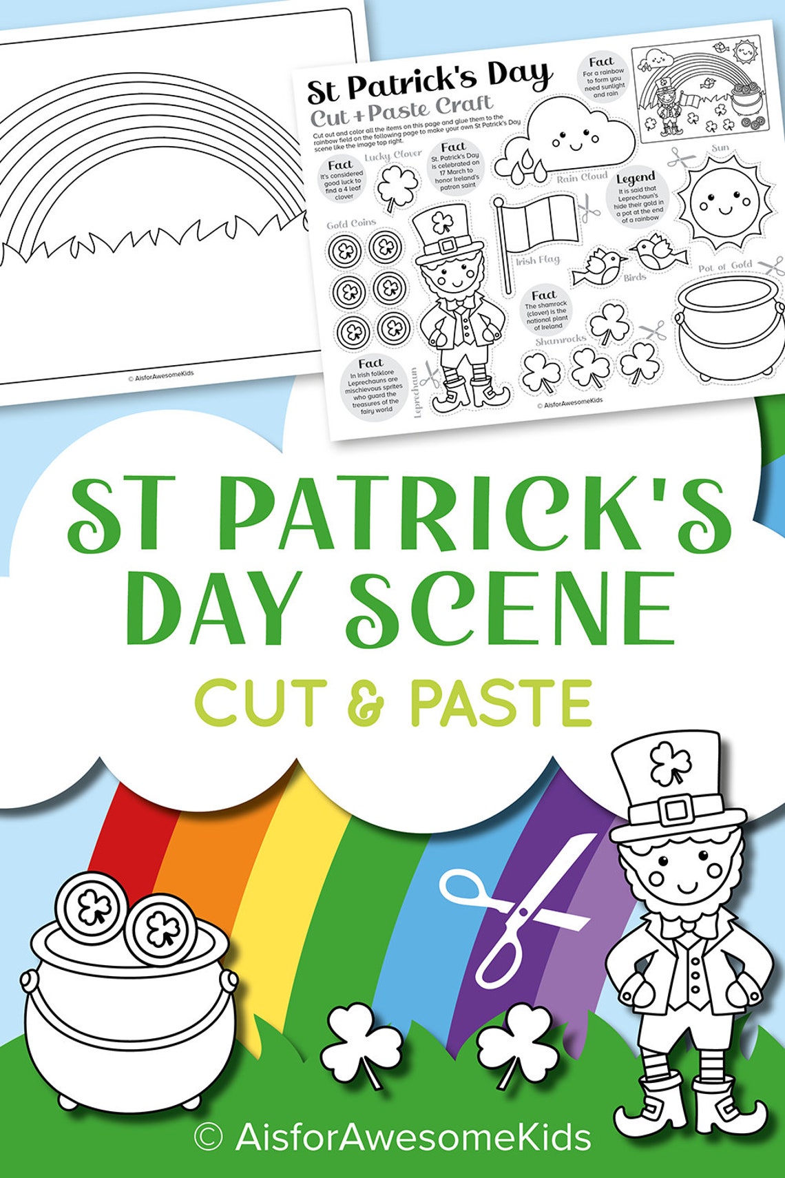 St Patrick's Day Cut & Paste Craft, Colour and Build Leprechaun Scene ...