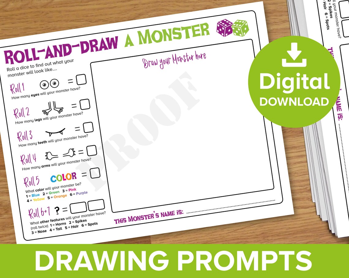 Roll & Draw a Monster Drawing Prompt Activity Kids Halloween | Etsy