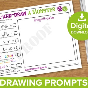 Roll & Draw a Monster Drawing Prompt Activity Kids Halloween | Etsy