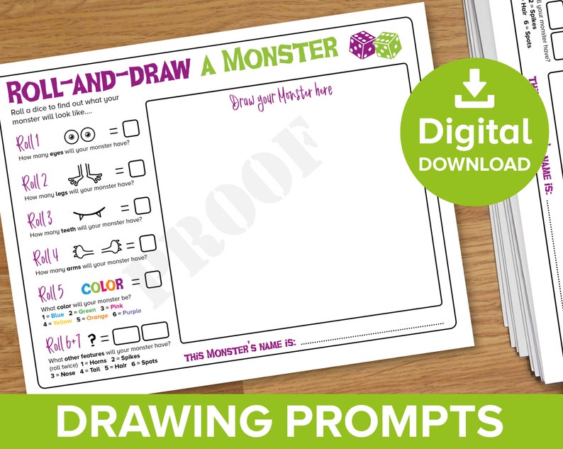 Roll & Draw a Monster Drawing Prompt Activity Kids Halloween | Etsy