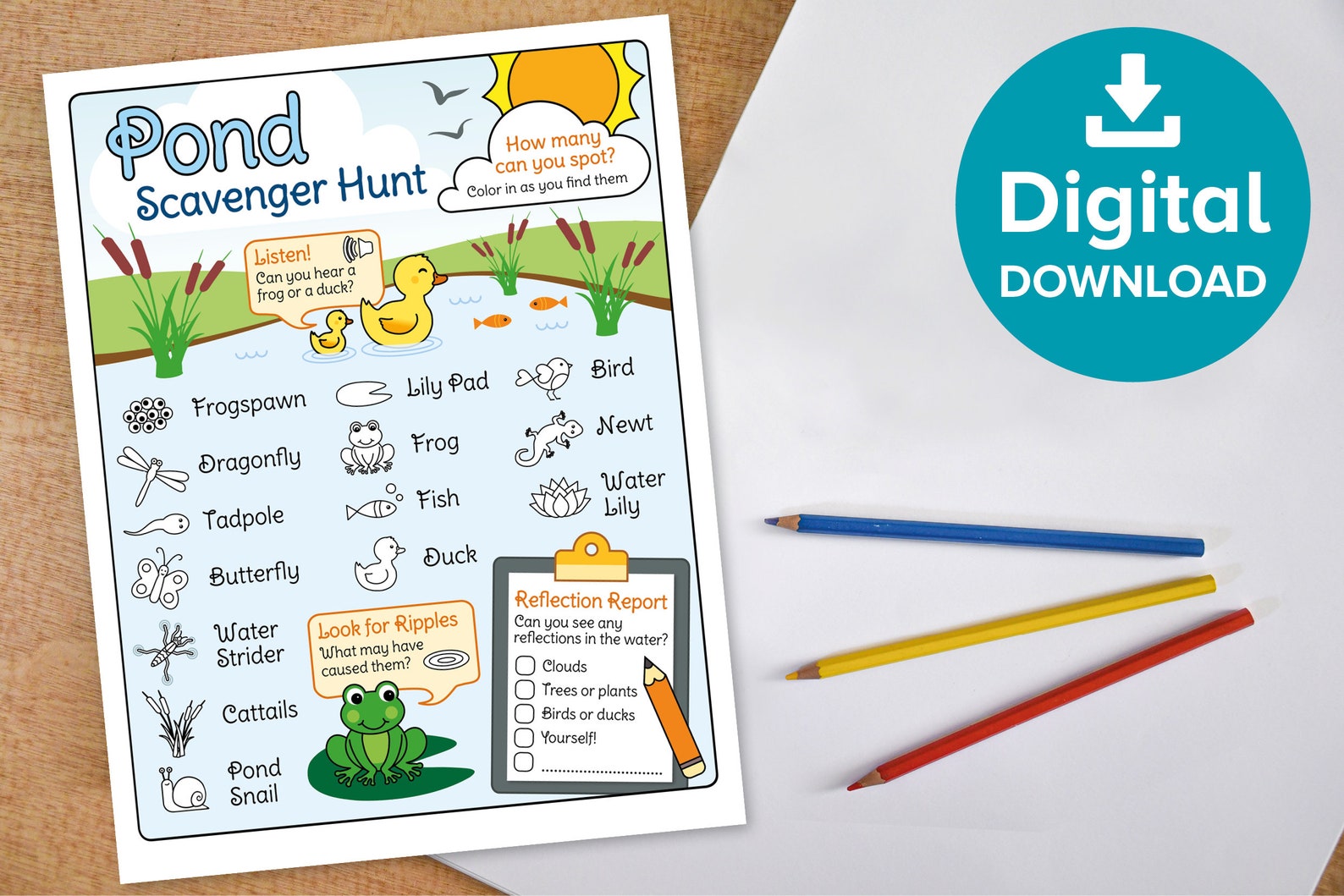 Pond Scavenger Treasure Hunt, Kids Wildlife Look & Find Trail ...