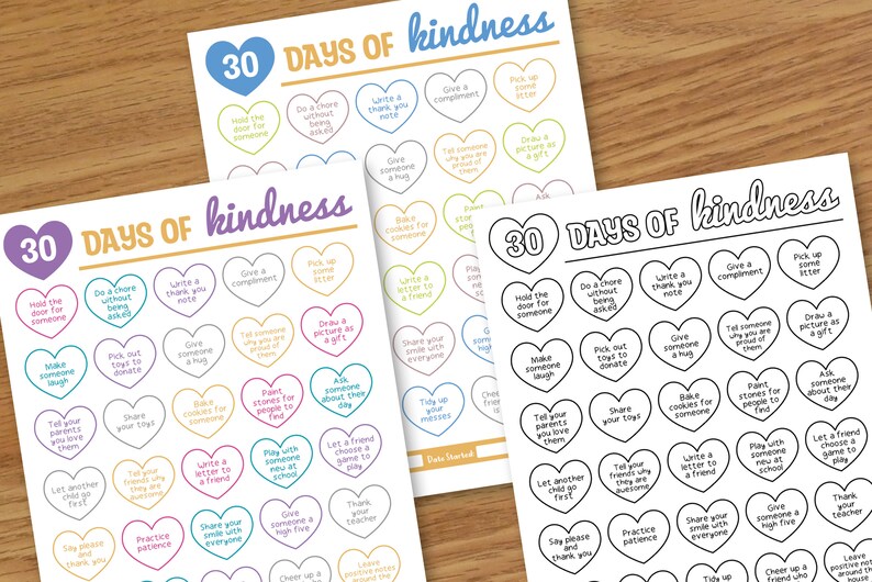 Acts of Kindness Chart for Kids, 100 Hearts Tracker Log, Spread the ...