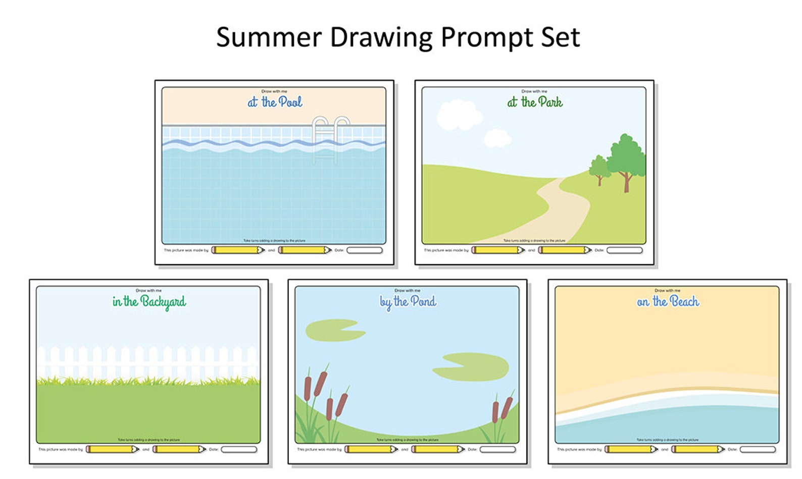 Summer Drawing Prompt Scenes, Kids Doodle Worksheet, Children's Draw ...