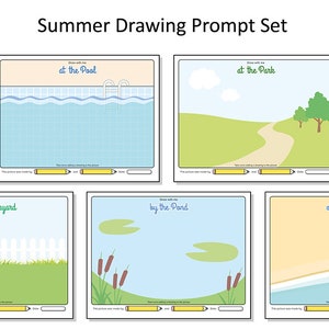 Summer Drawing Prompt Scenes, Kids Doodle Worksheet, Children's Draw ...