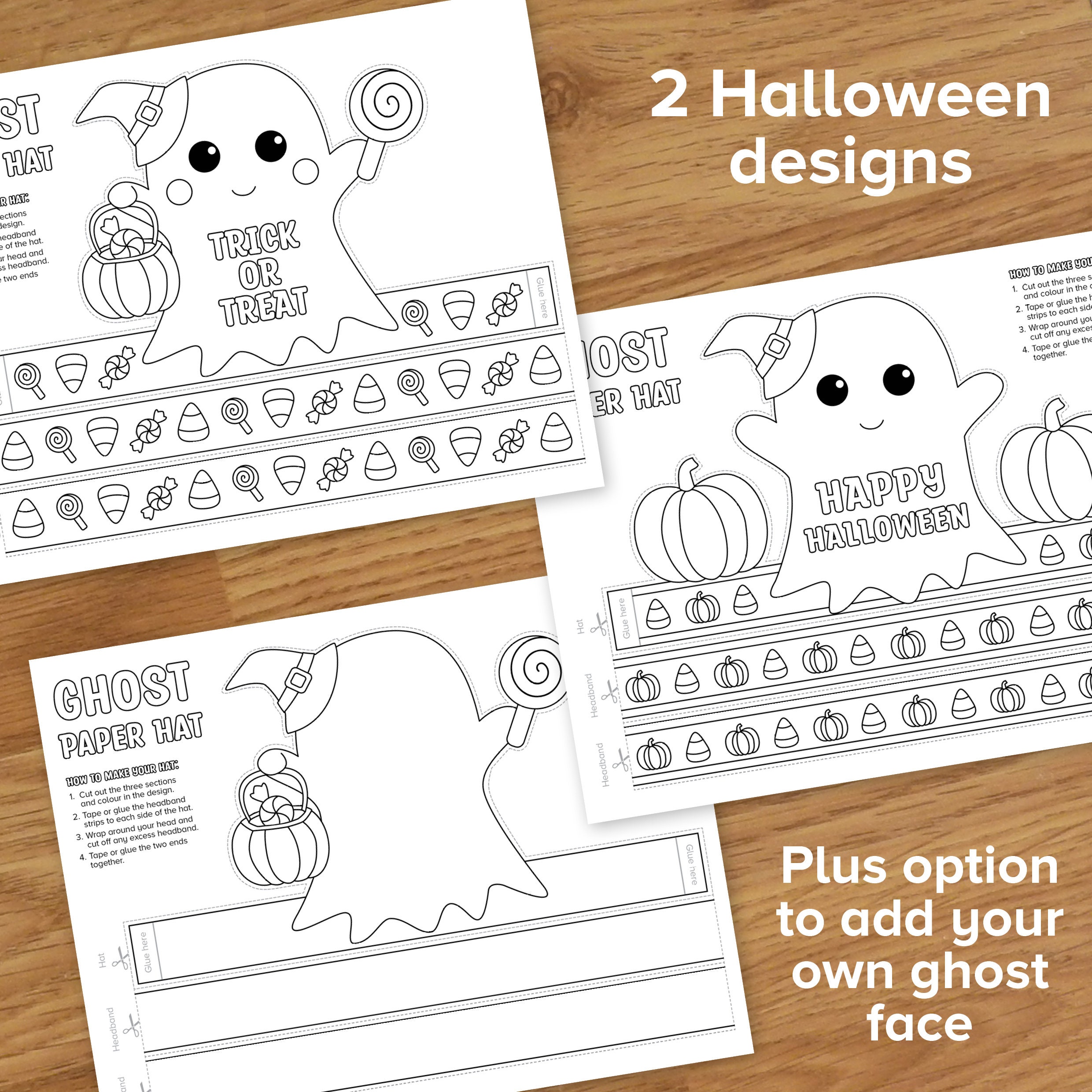 Halloween Paper Hat Crafts, Cute Ghost Trick or Treat Dress-up Crown ...