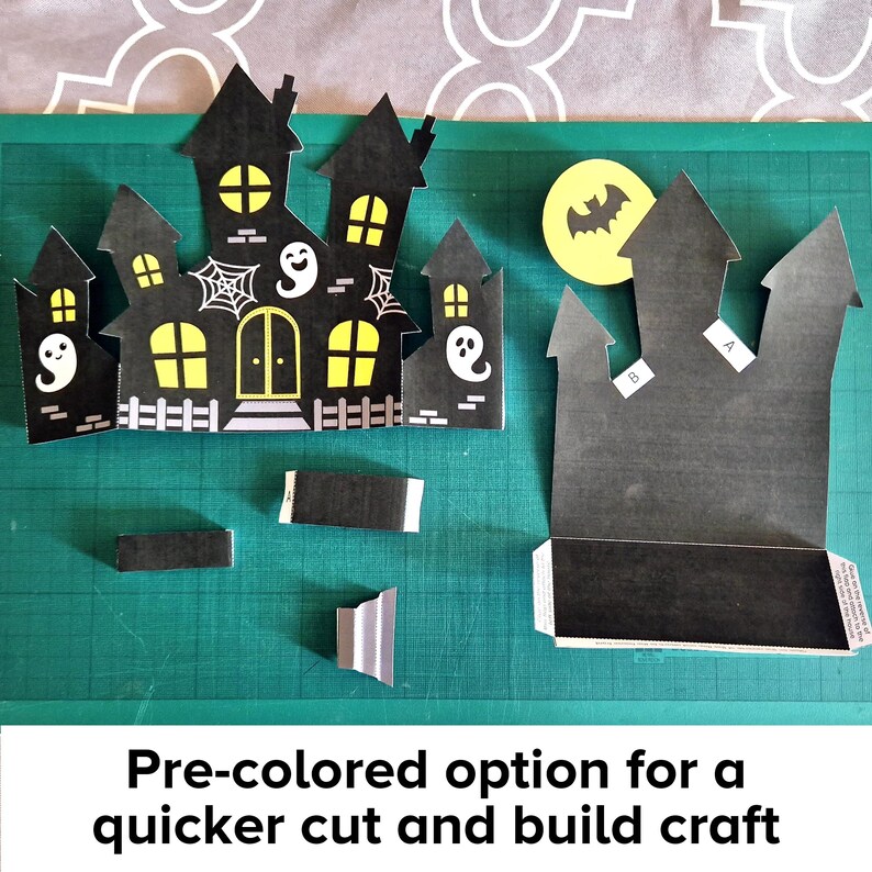Haunted House 3D Coloring Craft, Halloween Paper Dolls House Tealight ...