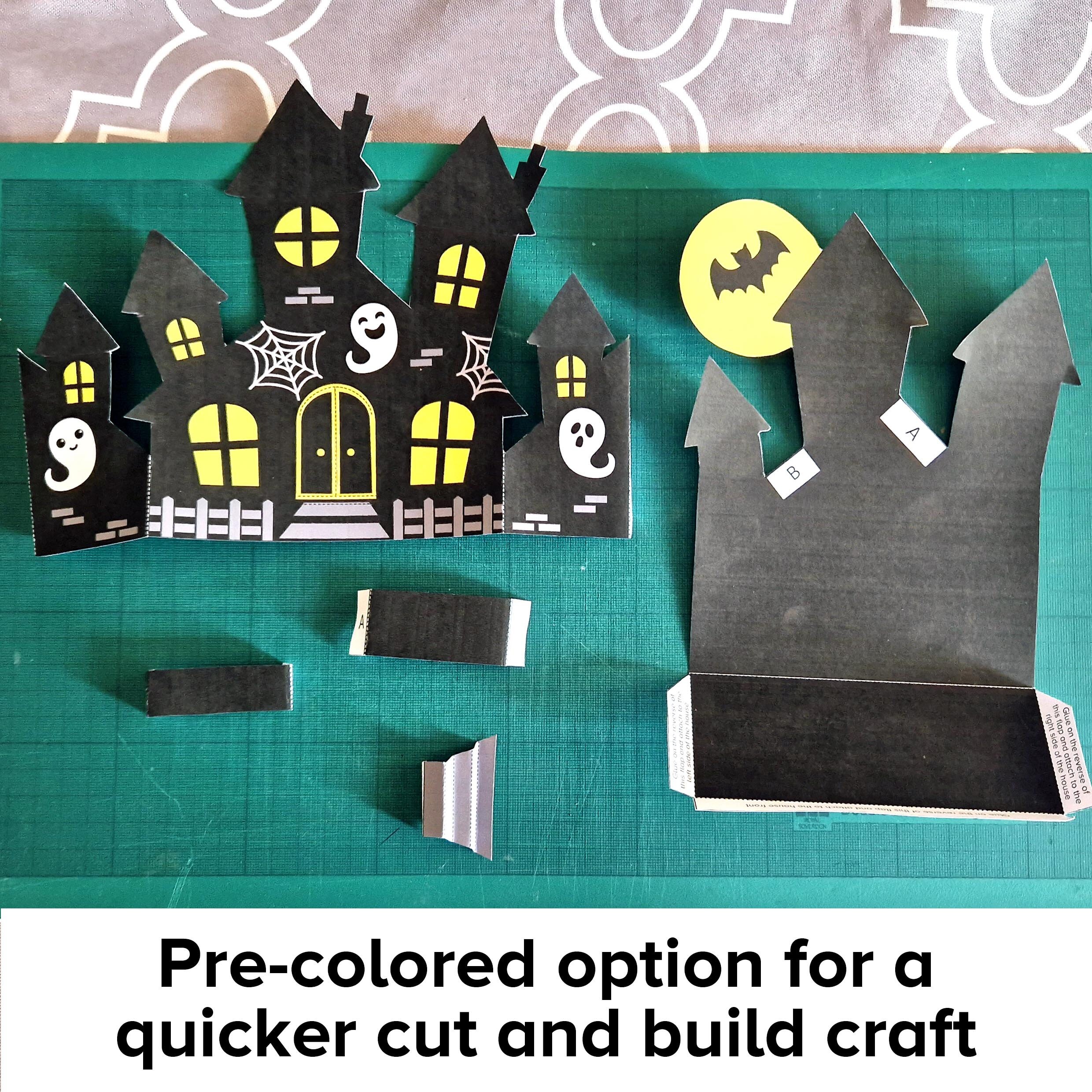 Haunted House 3D Coloring Craft, Halloween Paper Dolls House Tealight ...