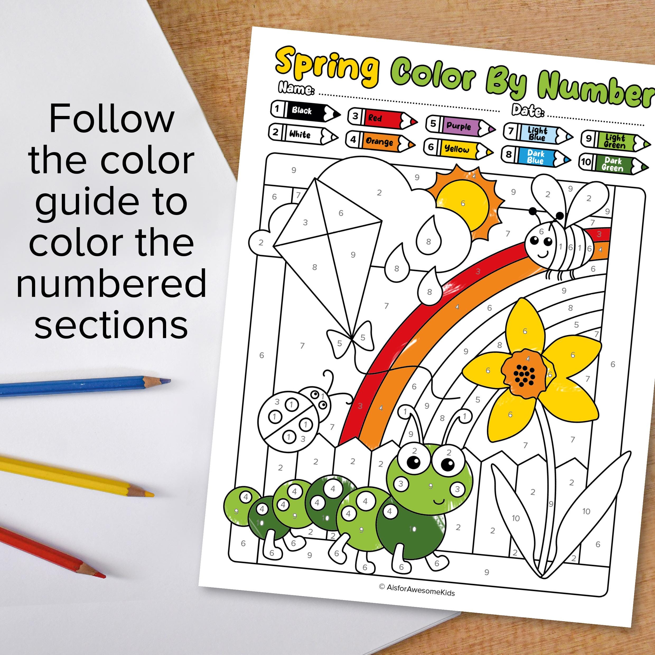 Spring Color by Number Worksheet, Minibeast Garden Picture Reveal ...