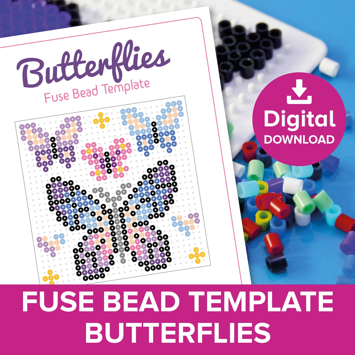 Butterflies Fuse Bead Template, Hama Perler Pyssla Magical Birthday ...