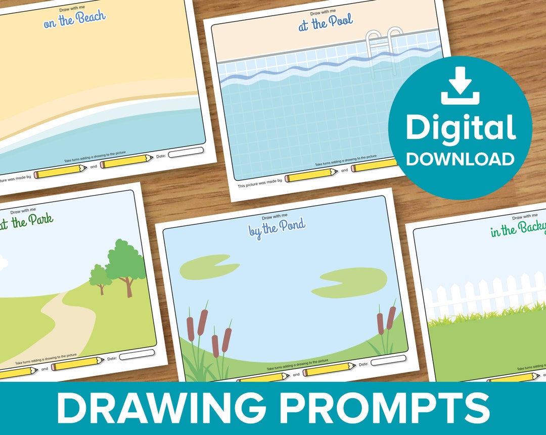 Summer Drawing Prompt Scenes Kids Doodle Worksheet - Etsy