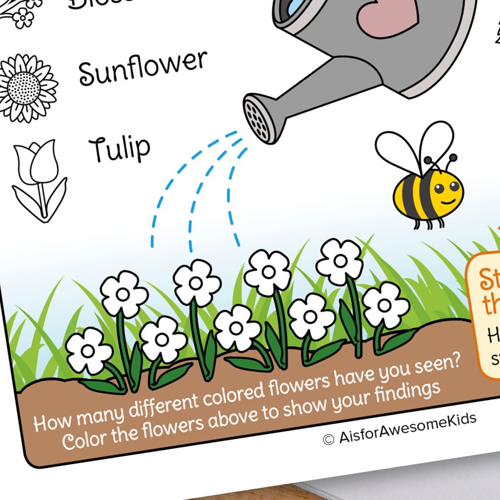 Flowers Scavenger Hunt, Kids Coloring Treasure Trail, Children's ...