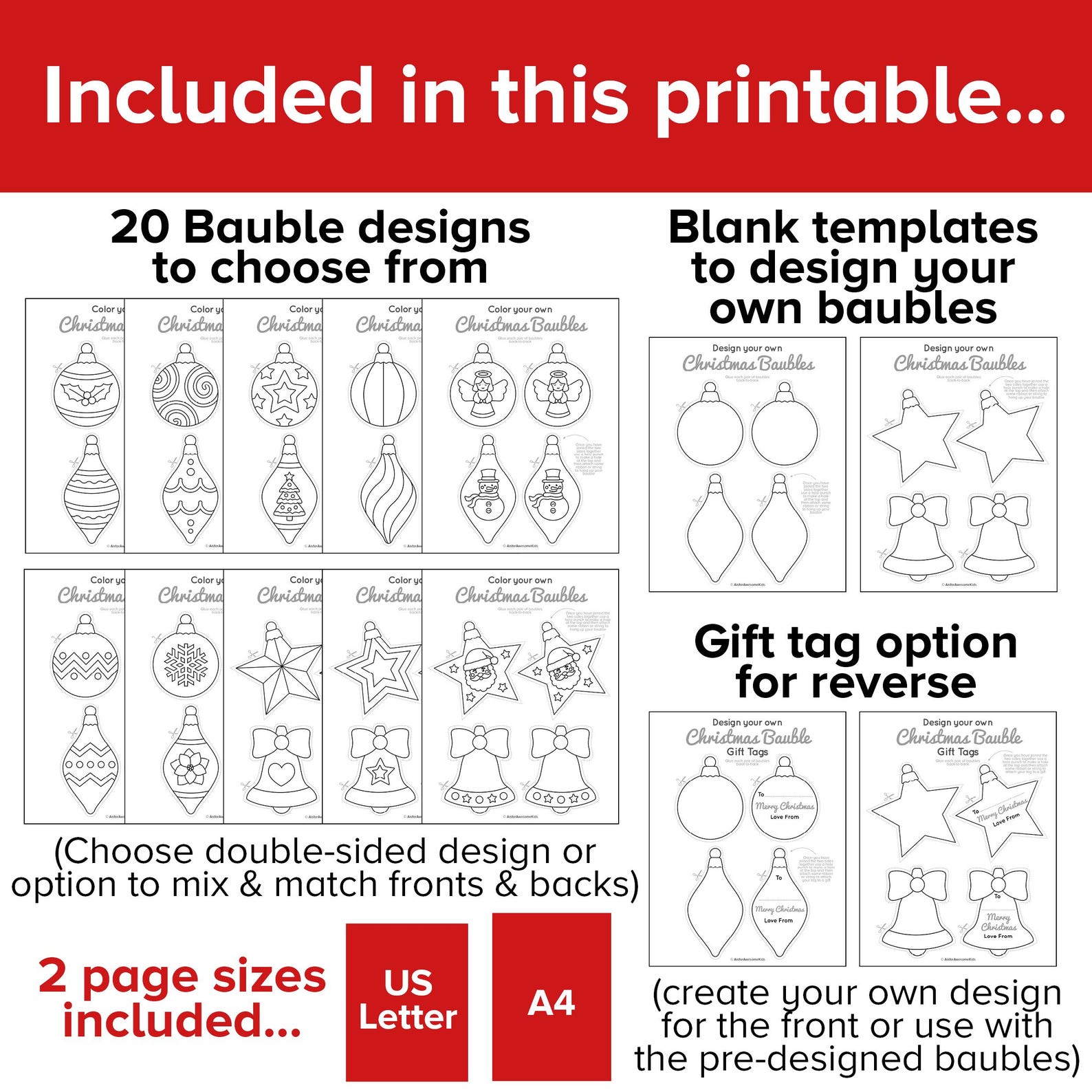 Christmas Bauble Coloring Crafts, Gift Tag Cut & Paste Printable ...