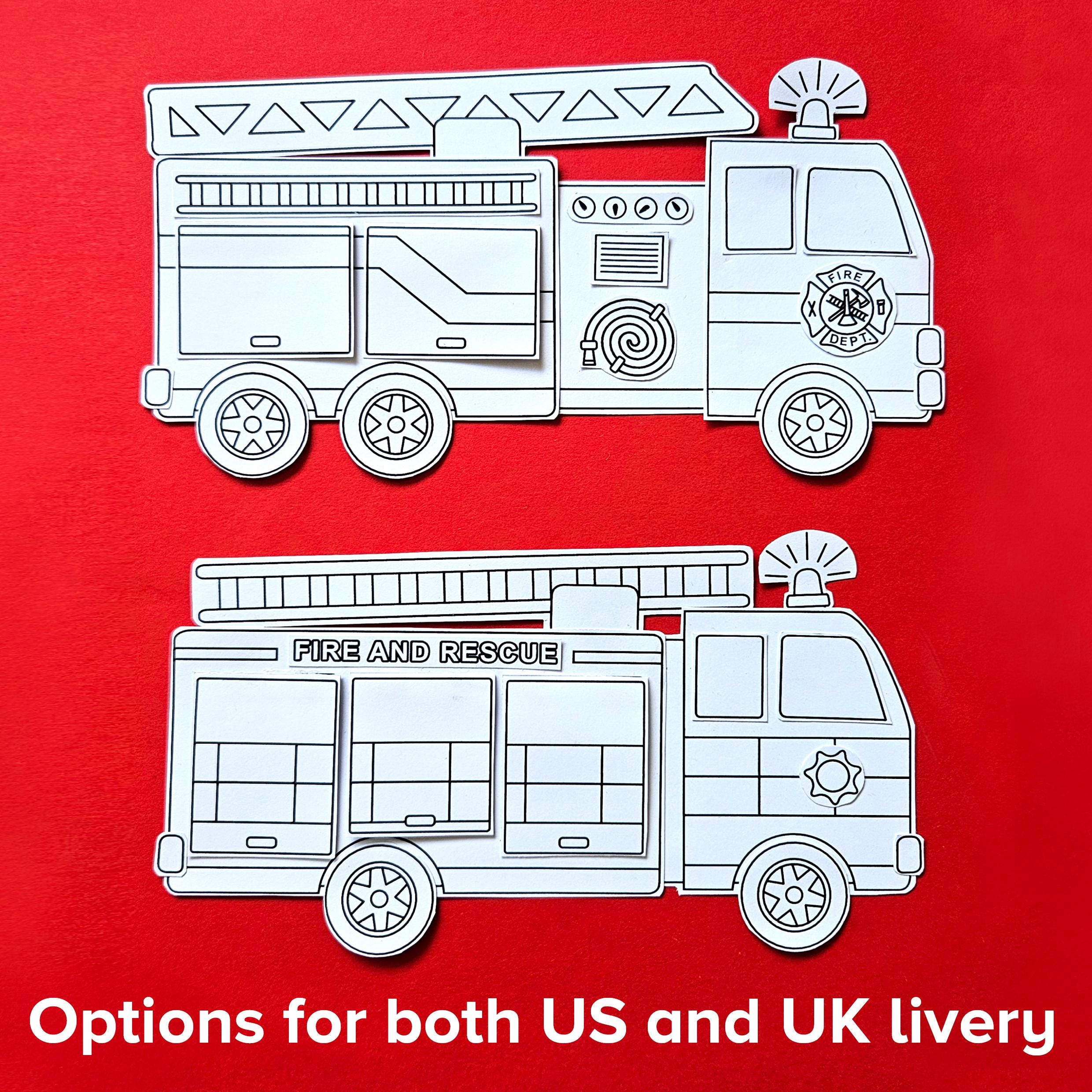Build a Fire Truck Cut & Paste Craft, Emergency Services Rescue Vehicle ...
