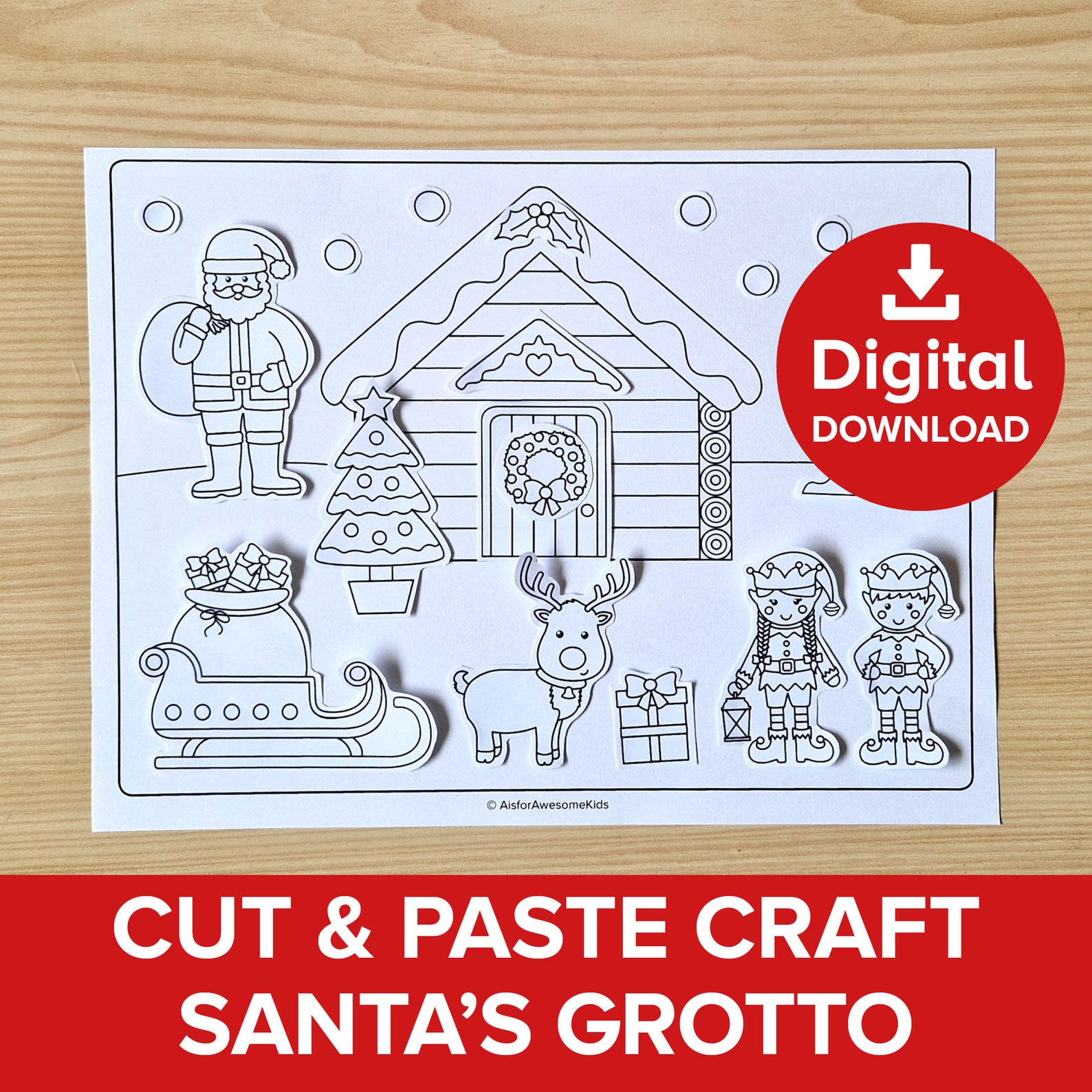 Santa's Grotto Scene Cut & Paste Craft, Build a North Pole Picture ...