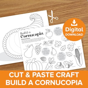 Build a Cornucopia Cut & Paste Craft, Thanksgiving Basket Model, Fall ...