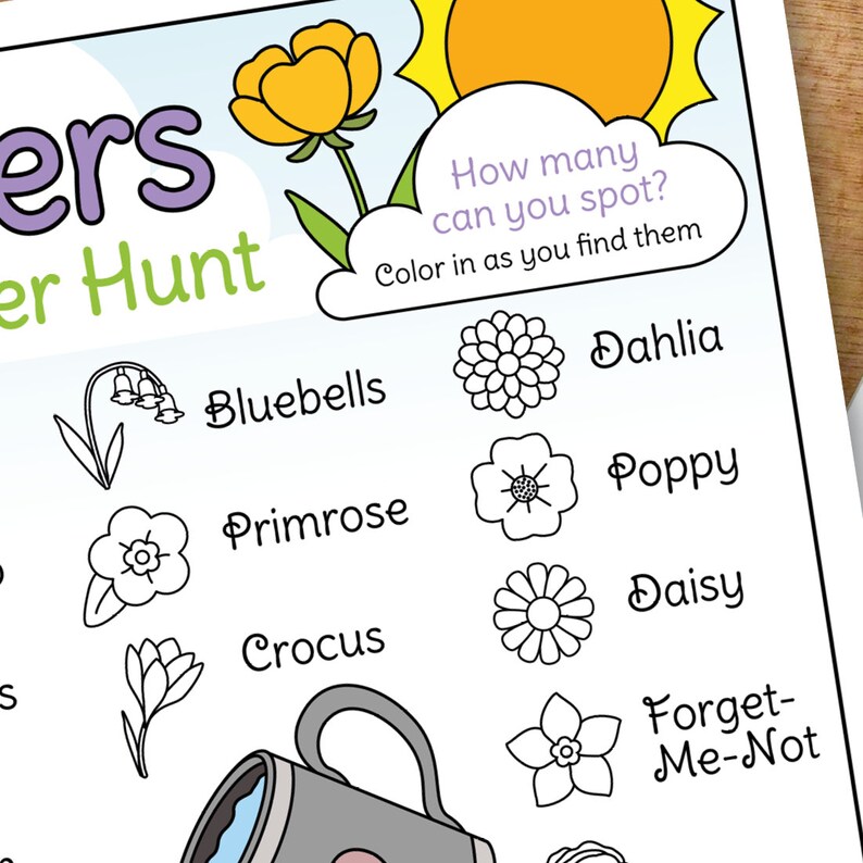 Flowers Scavenger Hunt, Kids Coloring Treasure Trail, Children's ...