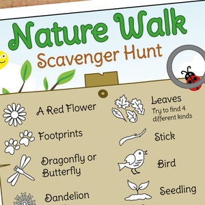 Nature Walk Scavenger Hunt, Kids Treasure Trail Outdoor Coloring ...