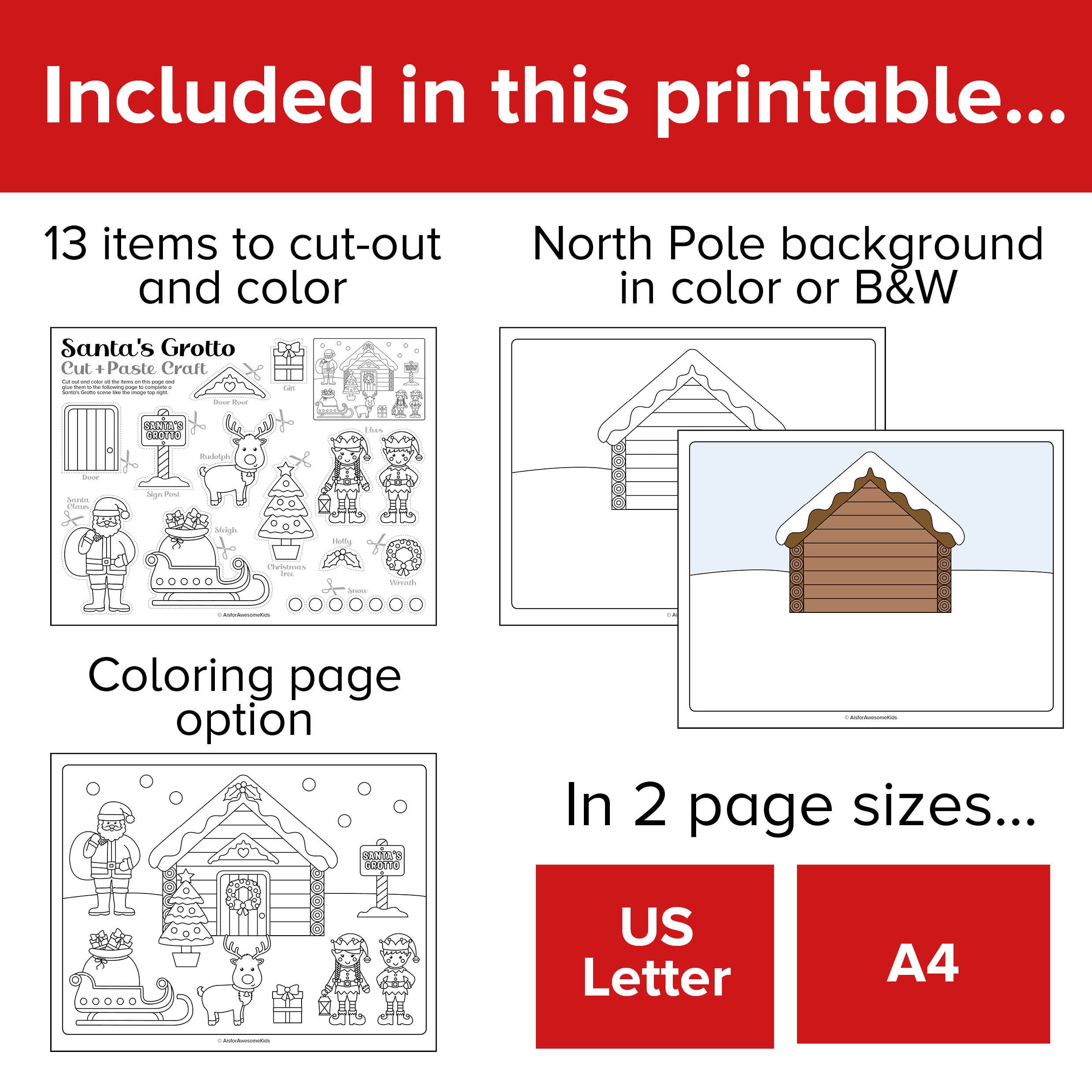 Santa's Grotto Scene Cut & Paste Craft, Build a North Pole Picture ...