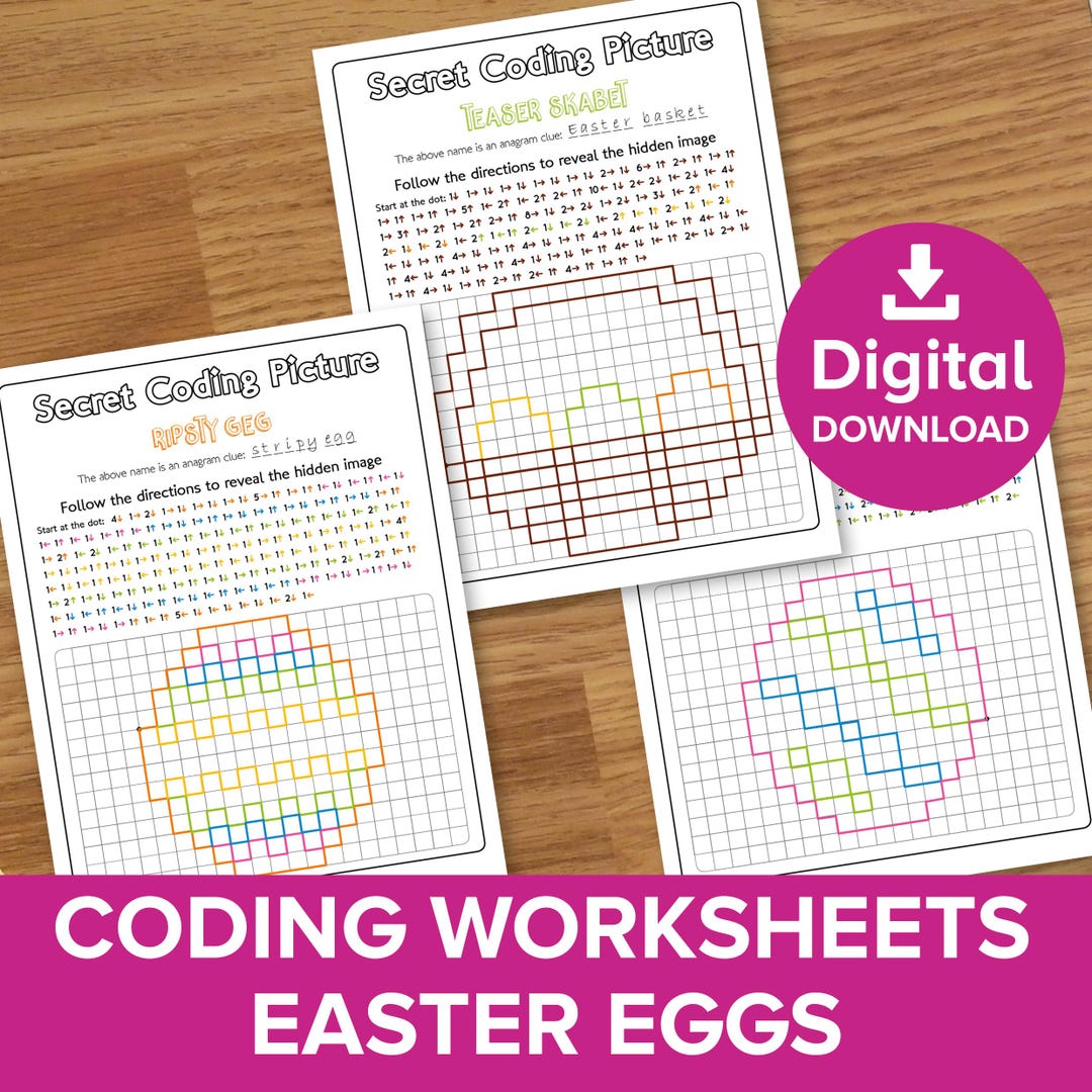 Easter Coding Worksheets, Egg Basket Picture Reveal, Pixel Art Image ...