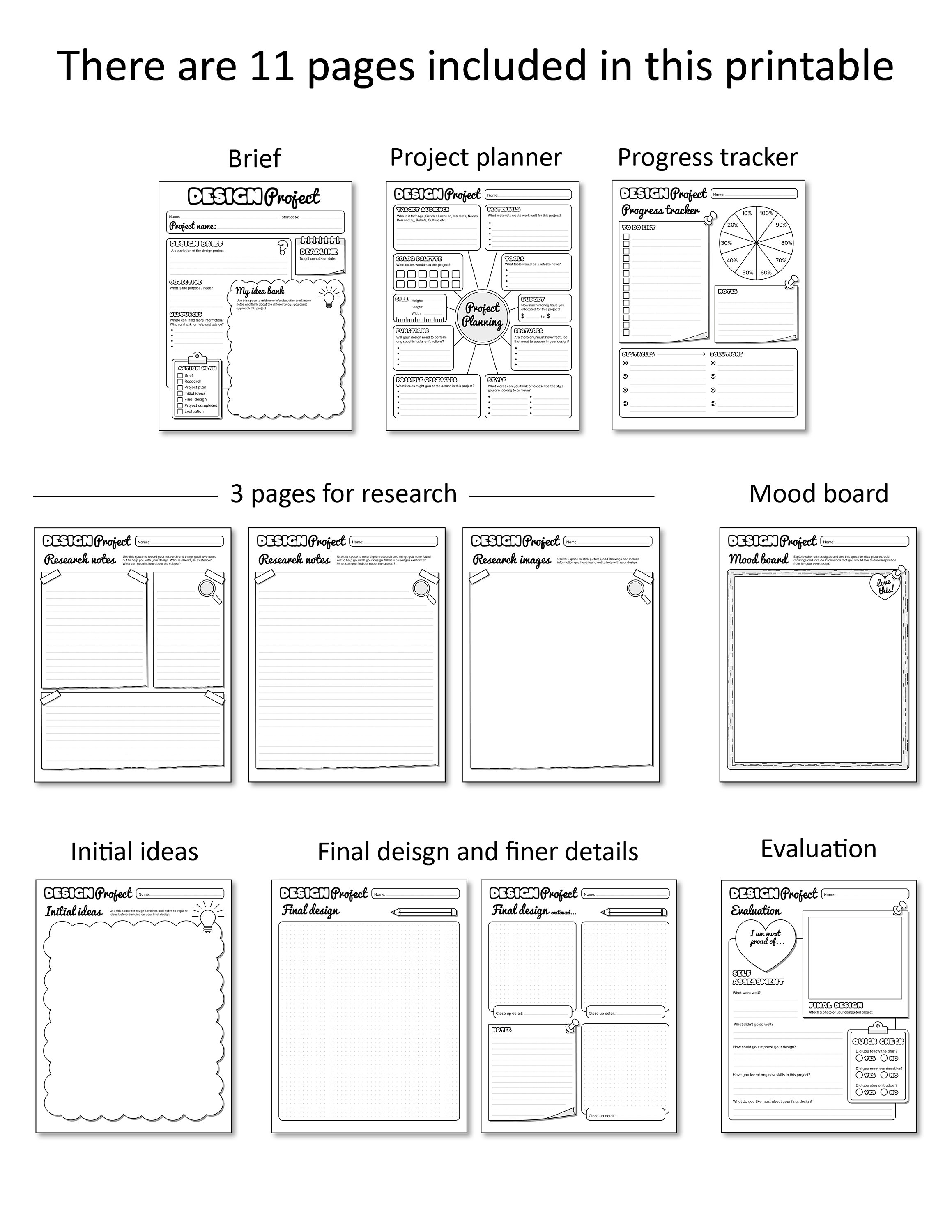 Design Project Planning Worksheets, Kids STEM 3D Craft Art Planner ...